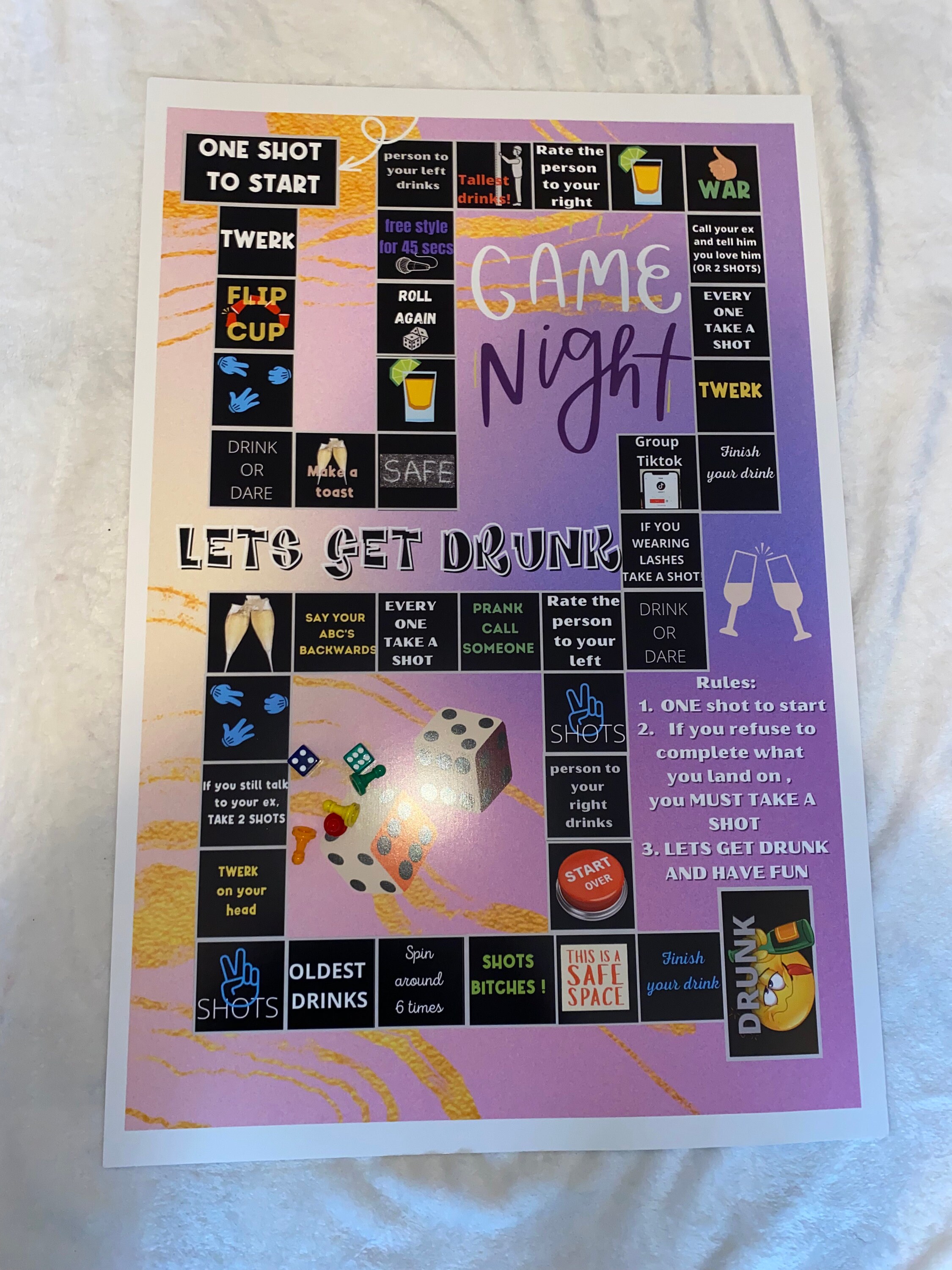 PHYSICAL Game Night Drinking Game Board , Friends , Adult Game - Etsy