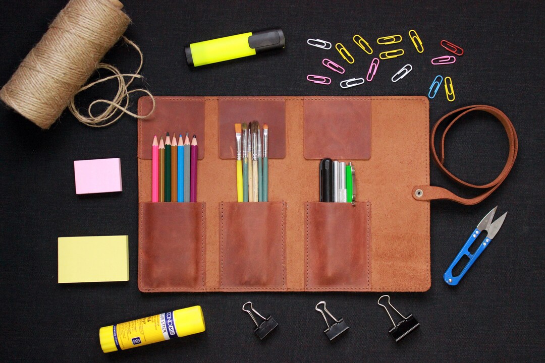 Leather Paint Brush Roll up Pouch - Artist Tool Holder Case Gift for ...