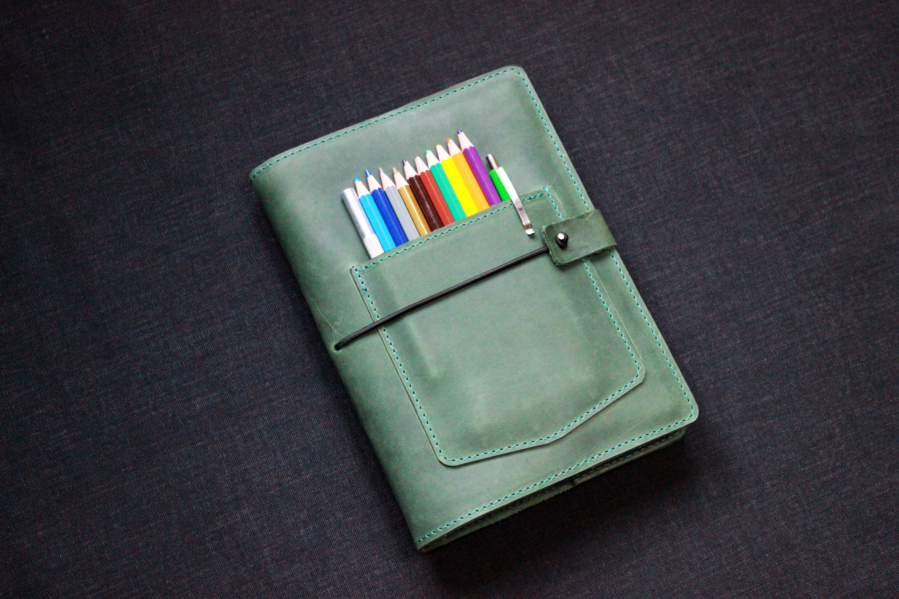 Personalized Leather A5 Notebook Cover, Pen Holder, Elastic Closure - Etsy