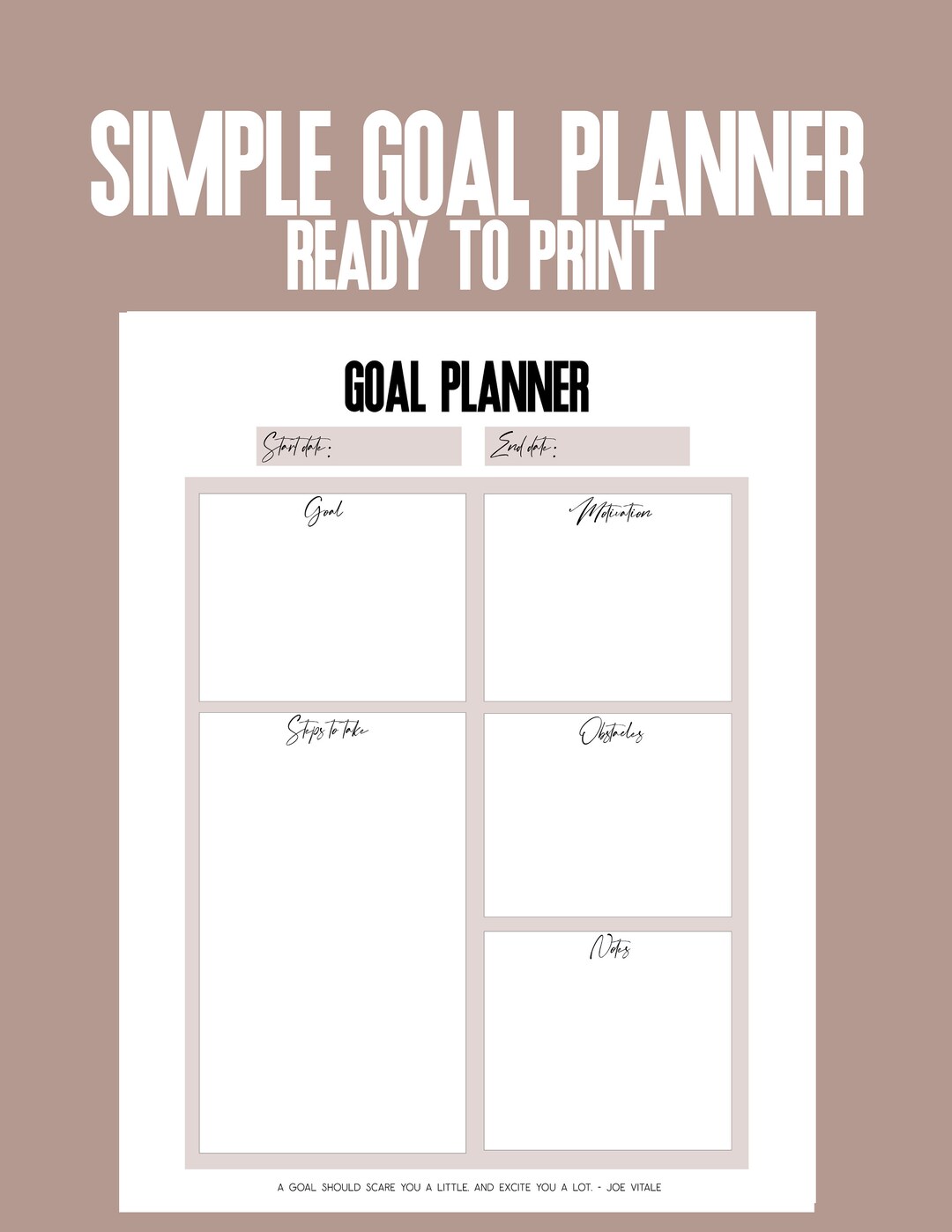 Goal Planner Printable Goal Planner Simple Goal Planner - Etsy