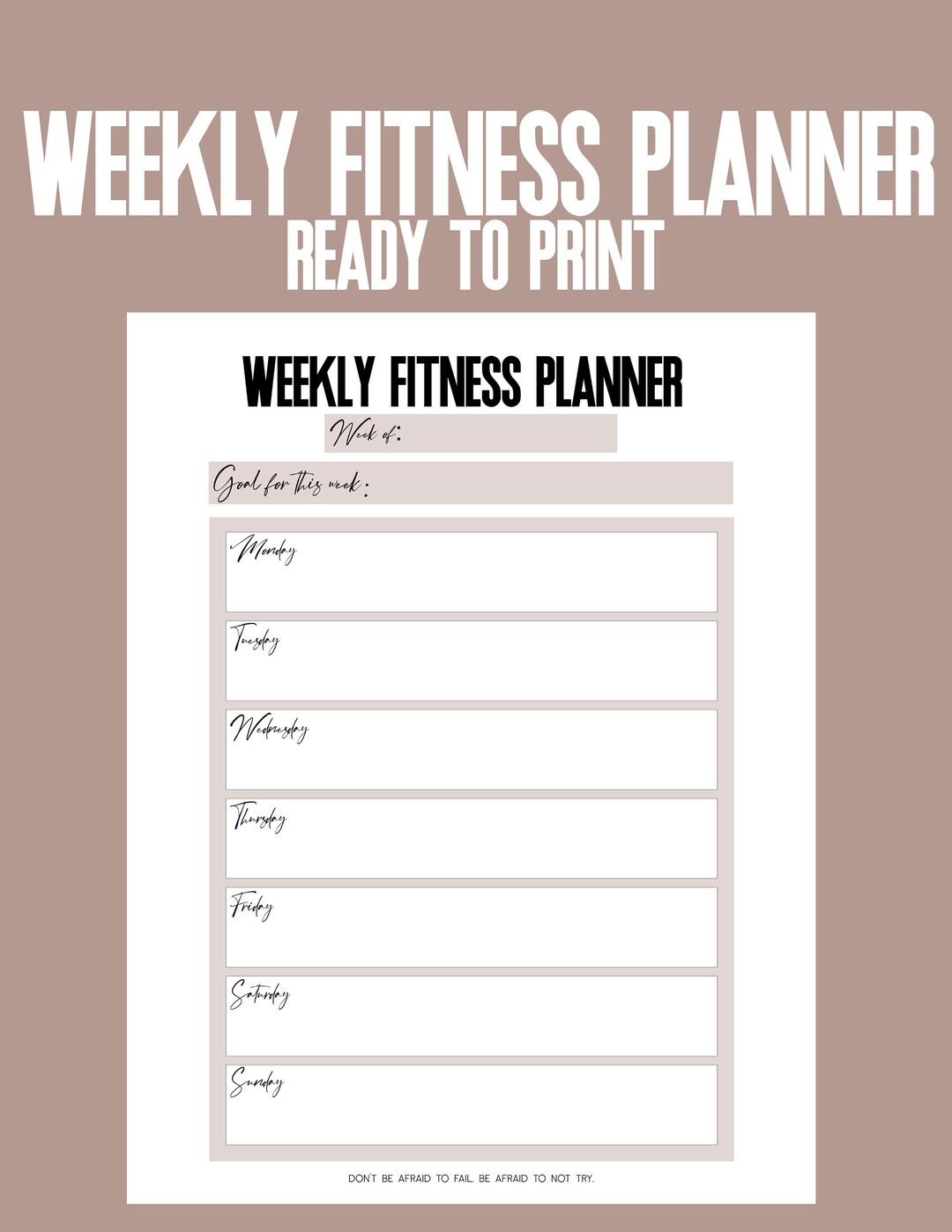 Weekly Fitness Planner, Printable Fitness Planner, Simple Weekly ...