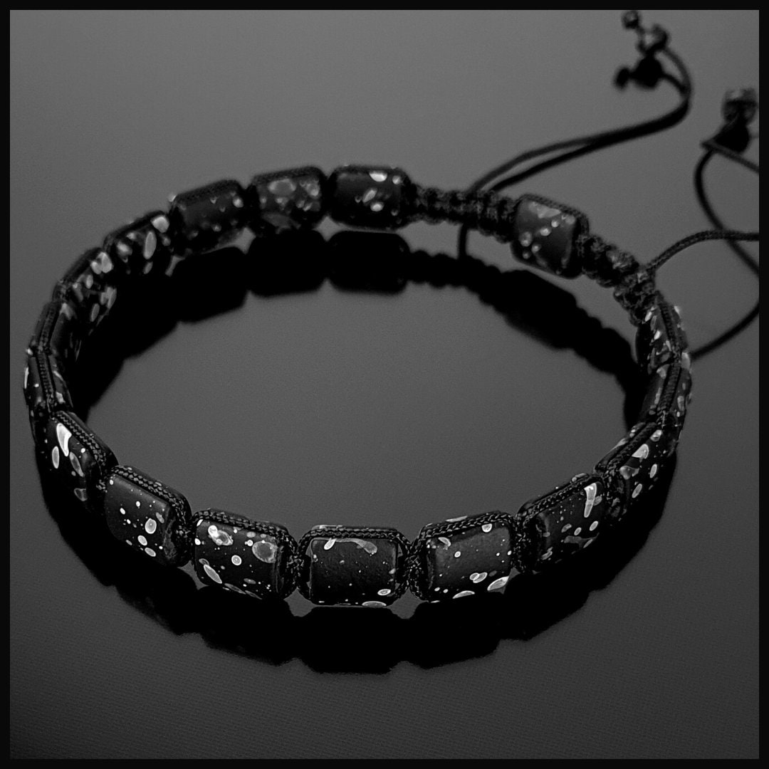 Spotted Soft Black Plated Hematite Macrame Bracelet, Adjustable ...