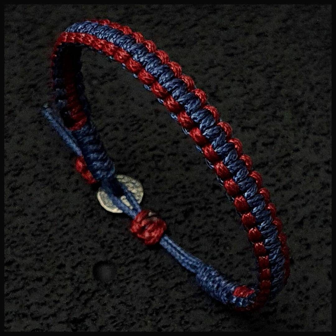 Dark Red and Blue Minimalist Bracelet With Silver Button, Adjustable ...