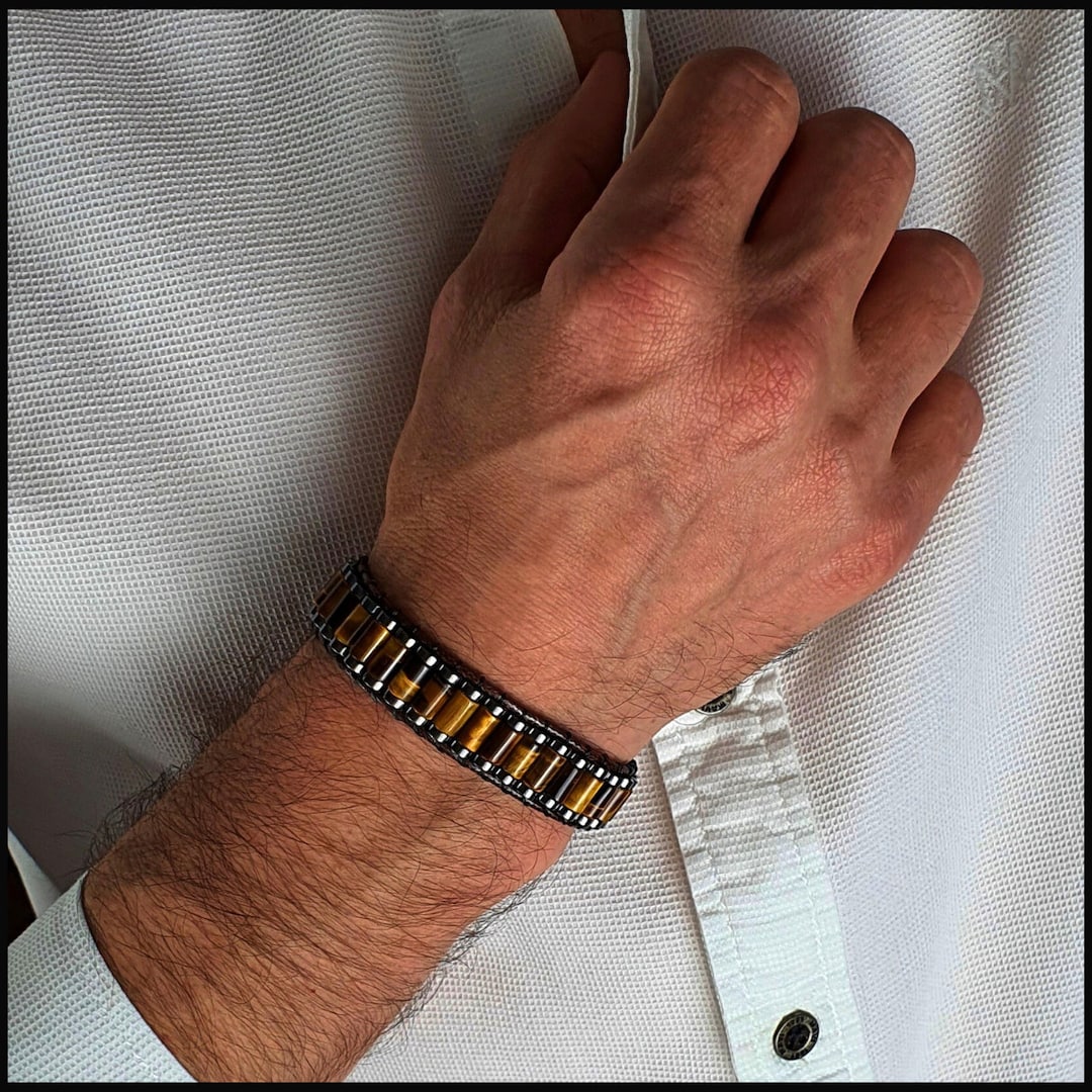 Handmade Tiger's Eye Cylinder Bracelet: Gemstone Beaded Jewelry - Etsy
