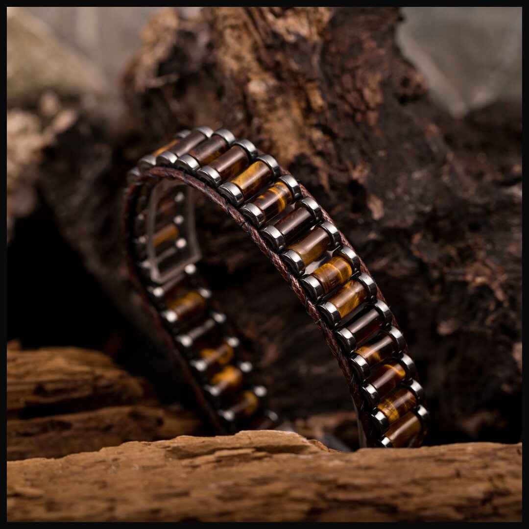 Handmade Tiger's Eye Cylinder Bracelet: Gemstone Beaded Jewelry - Etsy