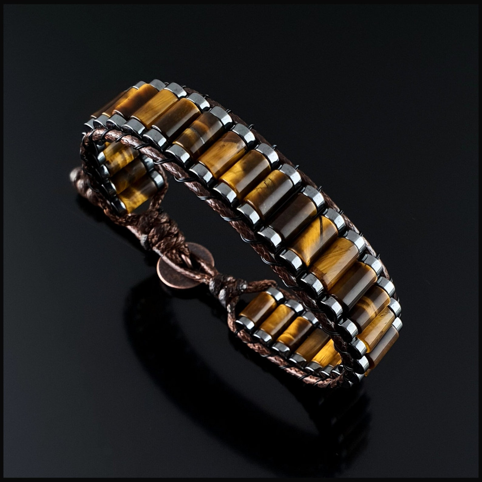 Handmade Tiger's Eye Cylinder Bracelet: Gemstone Beaded Jewelry - Etsy