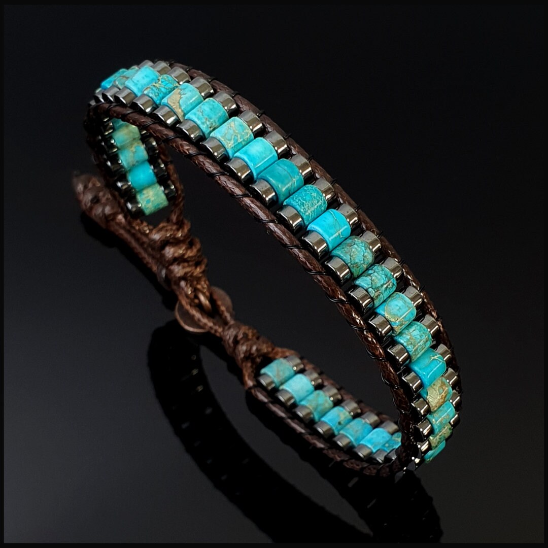 High Grade Turquoise Special Design Bracelet With Hematite, Natural ...