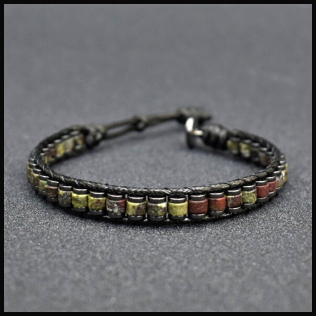 Dragon Blood Gemstone Bracelet, Slim Heliotrope Hematite Design - Etsy