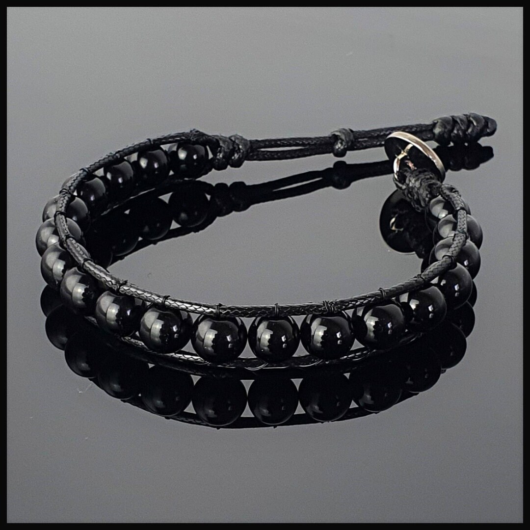 Natural Black Onyx Bracelet, Men Wristlet, Onyx Beads, Retirement Gifts ...