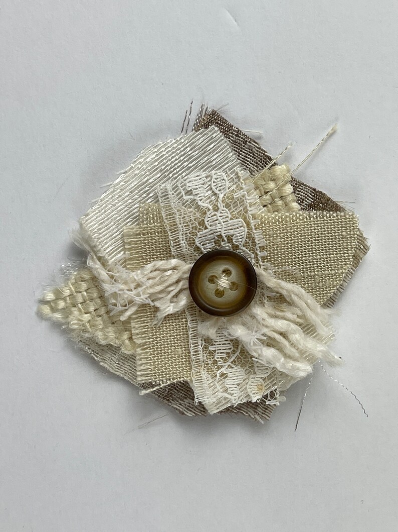 Hand Stitched Lace Cluster Embellishment: Beige Fabric Button Collage ...