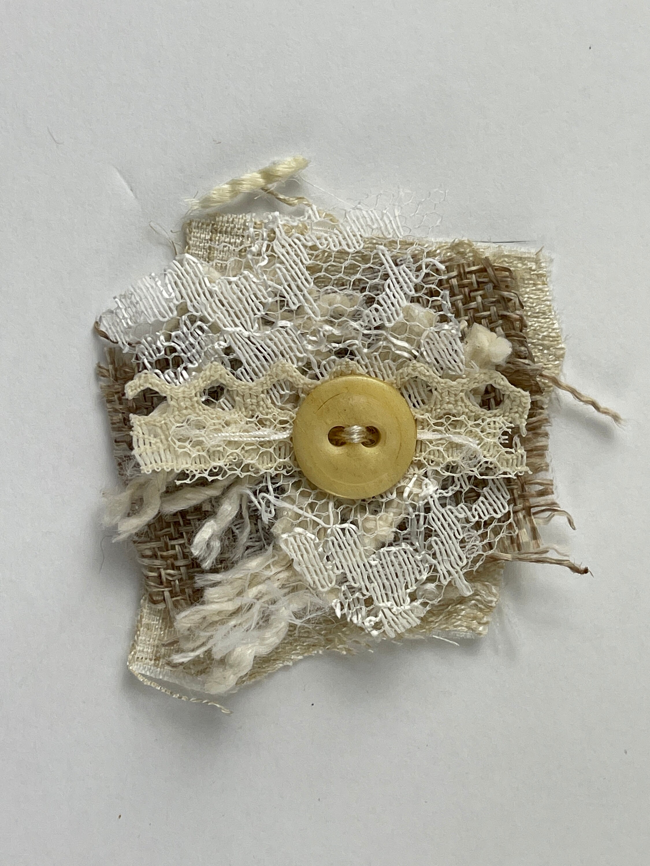 Hand Stitched Lace Cluster Embellishment: Beige Fabric Button Collage ...