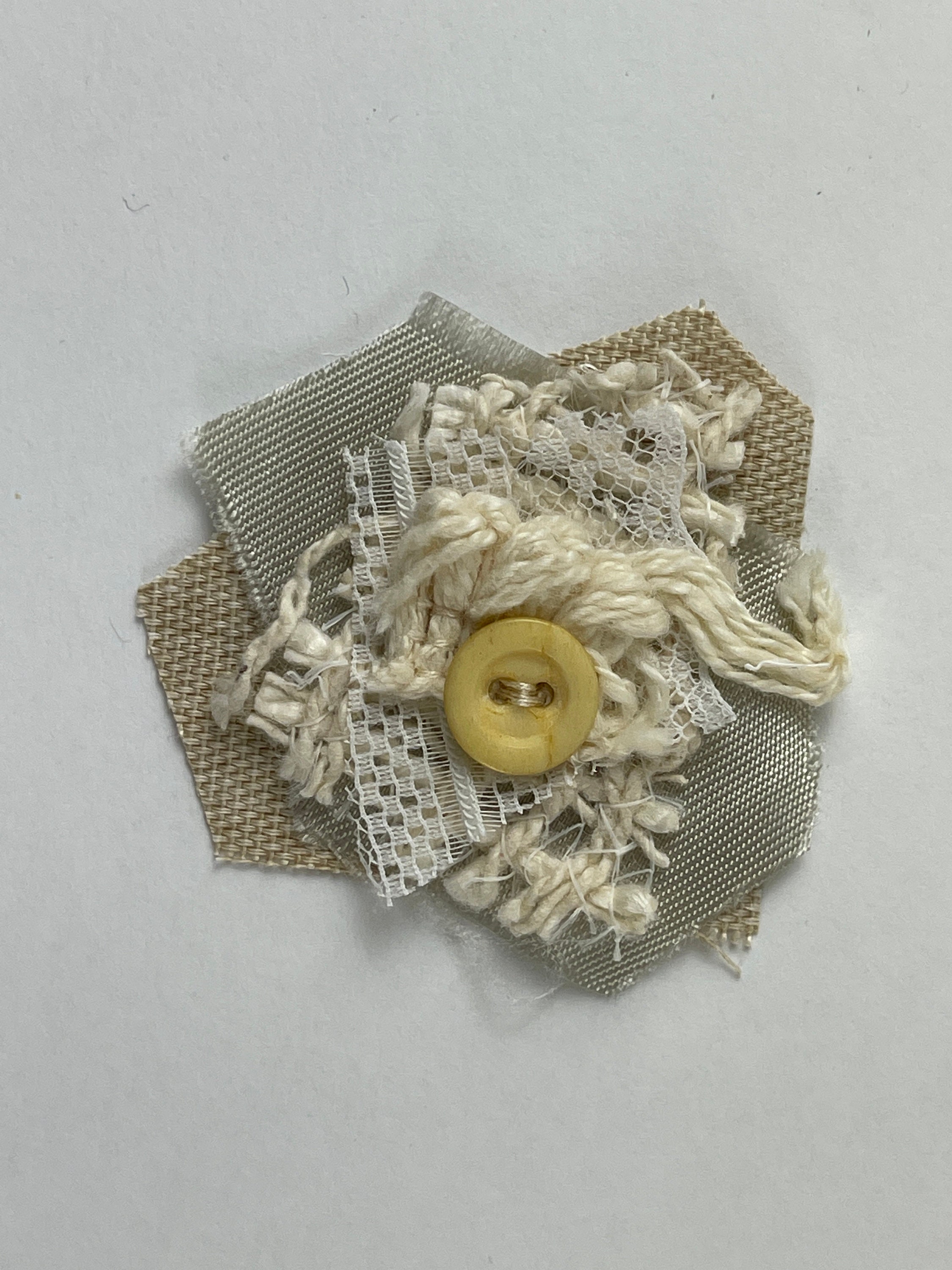 Hand Stitched Lace Cluster Embellishment: Beige Fabric Button Collage ...