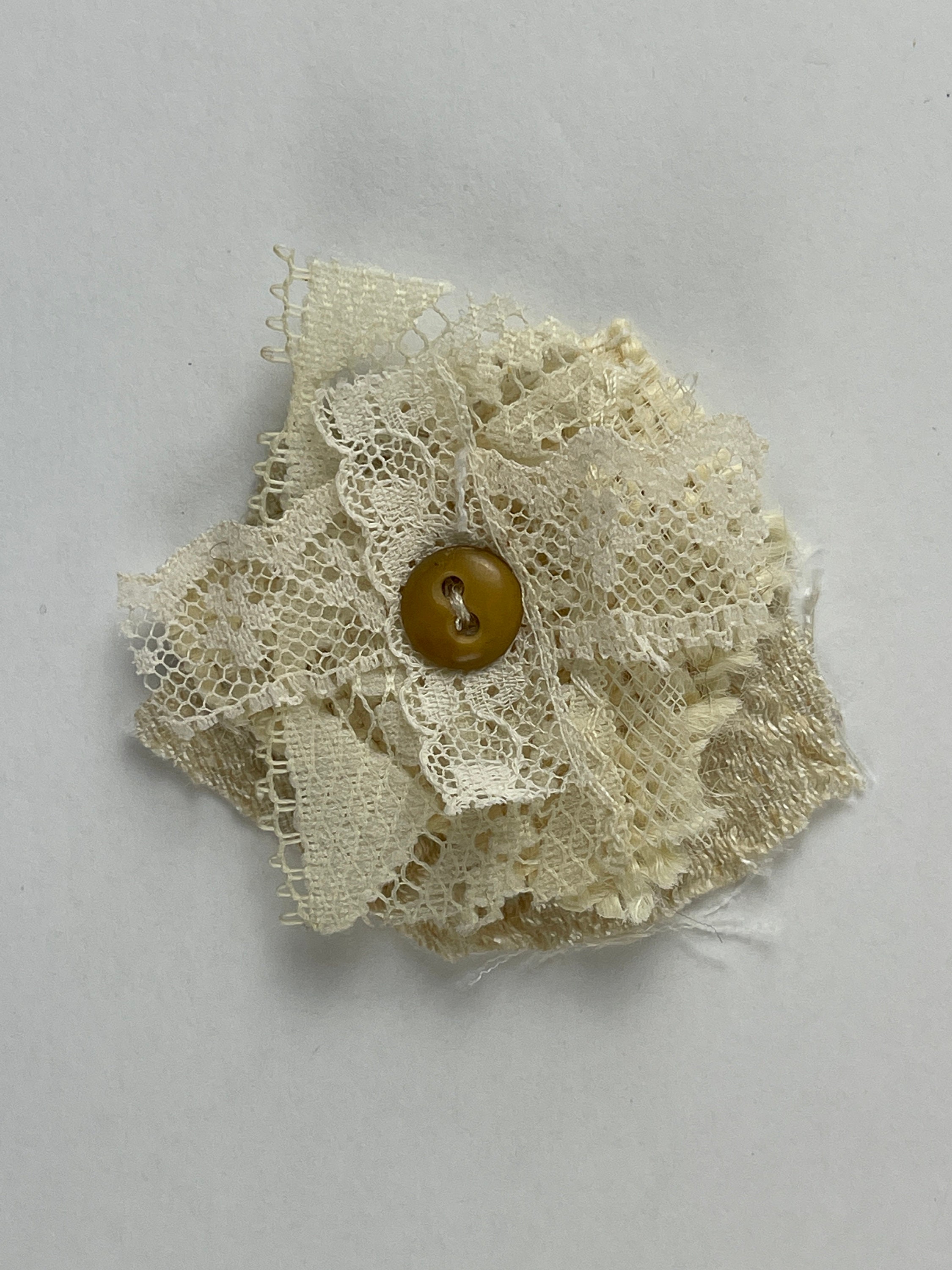 Hand Stitched Lace Cluster Embellishment: Beige Fabric Button Collage ...