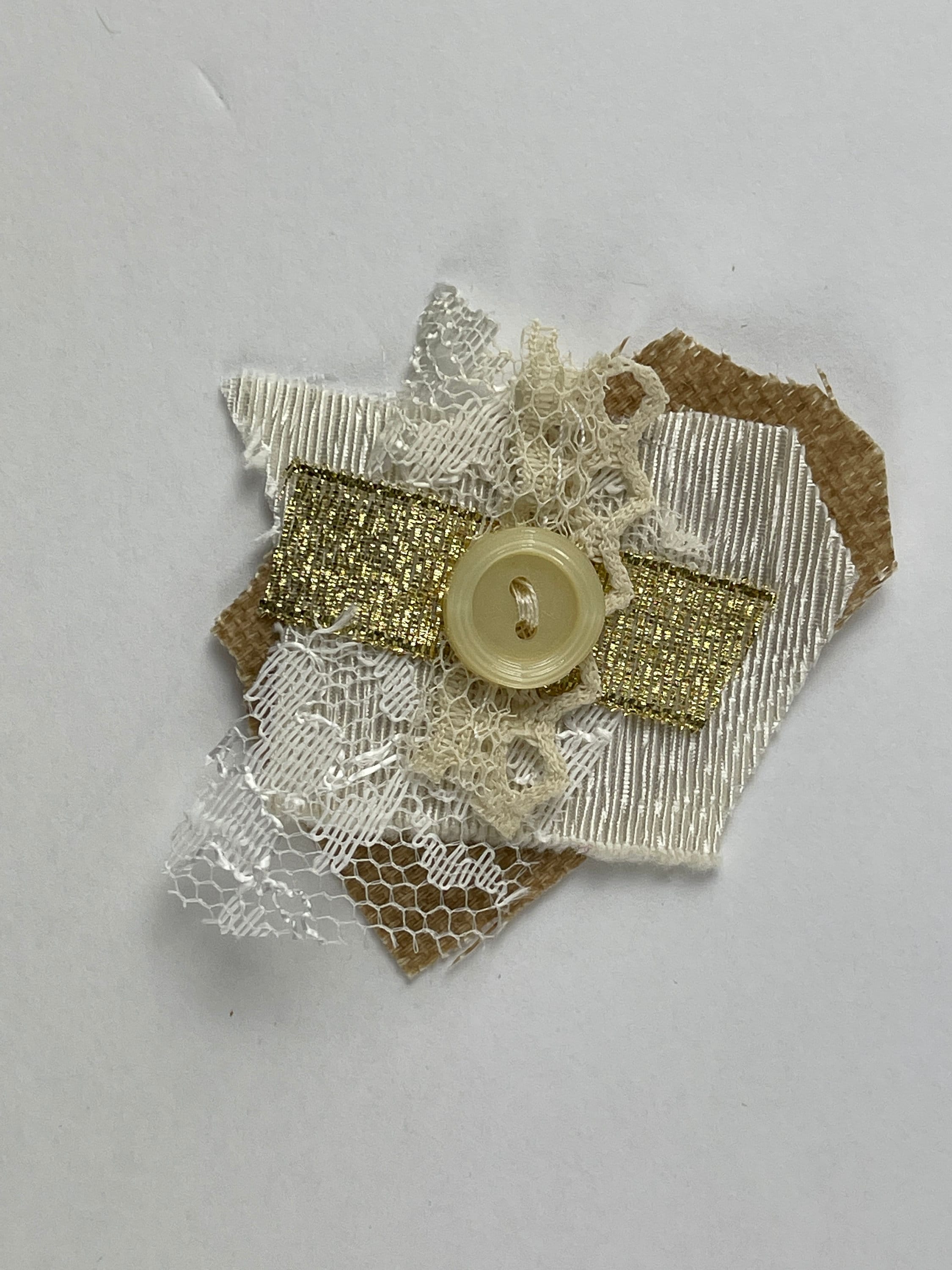 Hand Stitched Lace Cluster Embellishment: Beige Fabric Button Collage ...