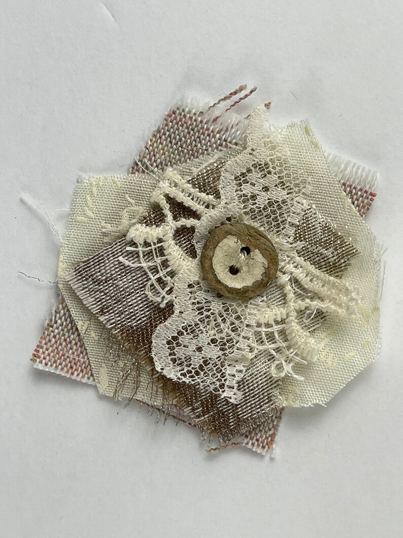 Hand Stitched Lace Cluster Embellishment: Beige Fabric Button Collage ...