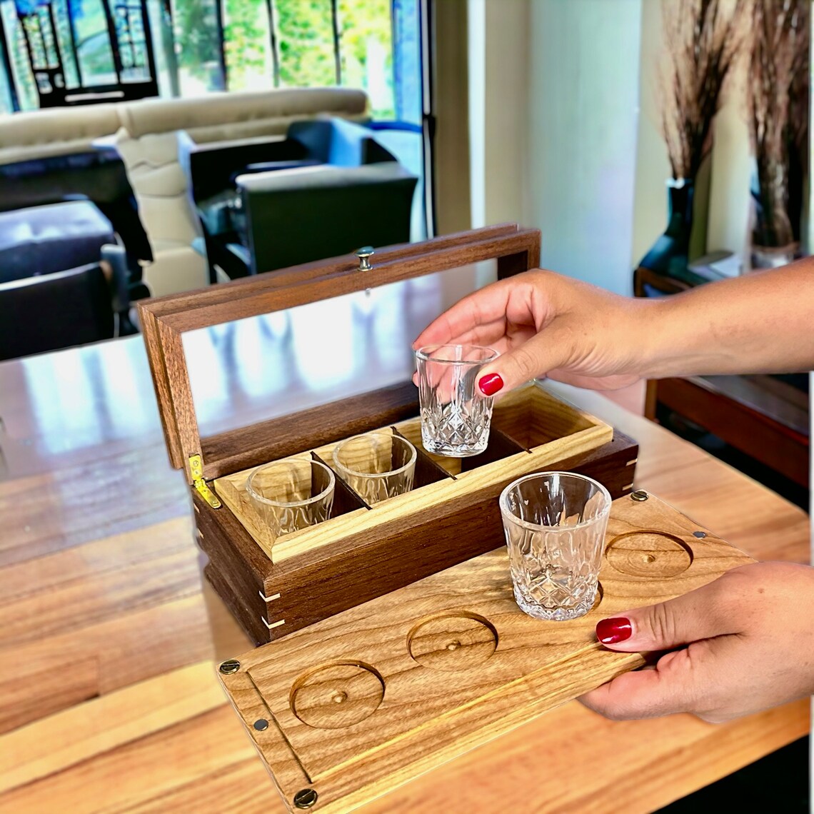 Celebratory Shot Glass Set Holder With Magnetic Flight Board (handmade ...