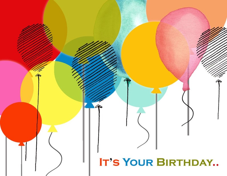 Balloon Birthday Card Printable,digital Birthday Card,birthday Cards ...