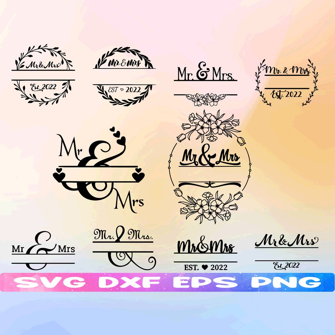 Mr and Mrs Hand Lettered Svg, Mr and Mrs Split Monogram Svg, Marriage ...