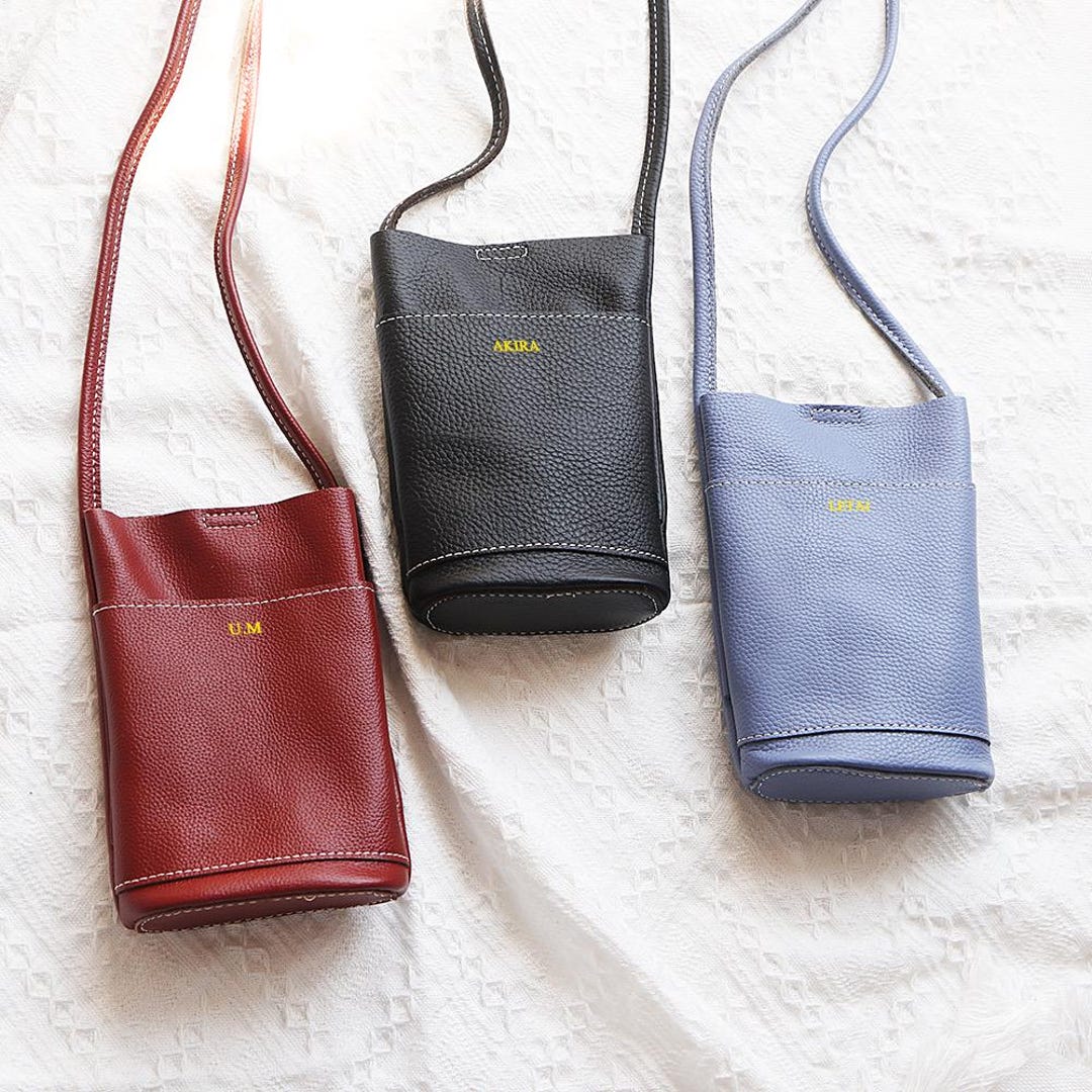 Personalized Leather Phone Bag, Monogram Crossbody Phone Case, Custom ...