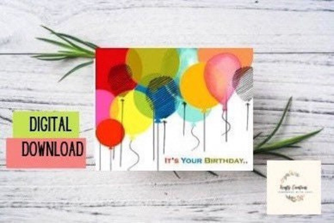 Balloon Birthday Card Printabledigital Birthday Cardbirthday - Etsy