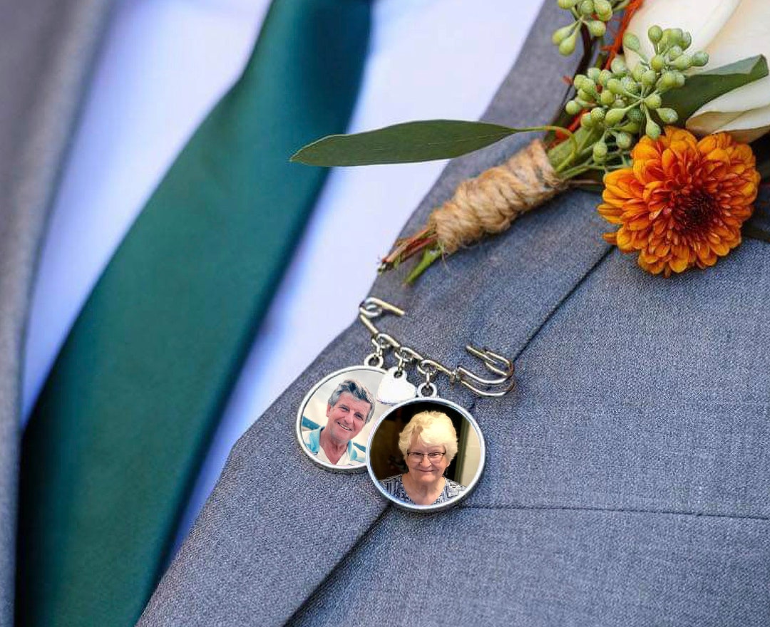 Groom's Memorial Photo Pin, Bouquet Boutonniere Charm, in Loving Memory ...