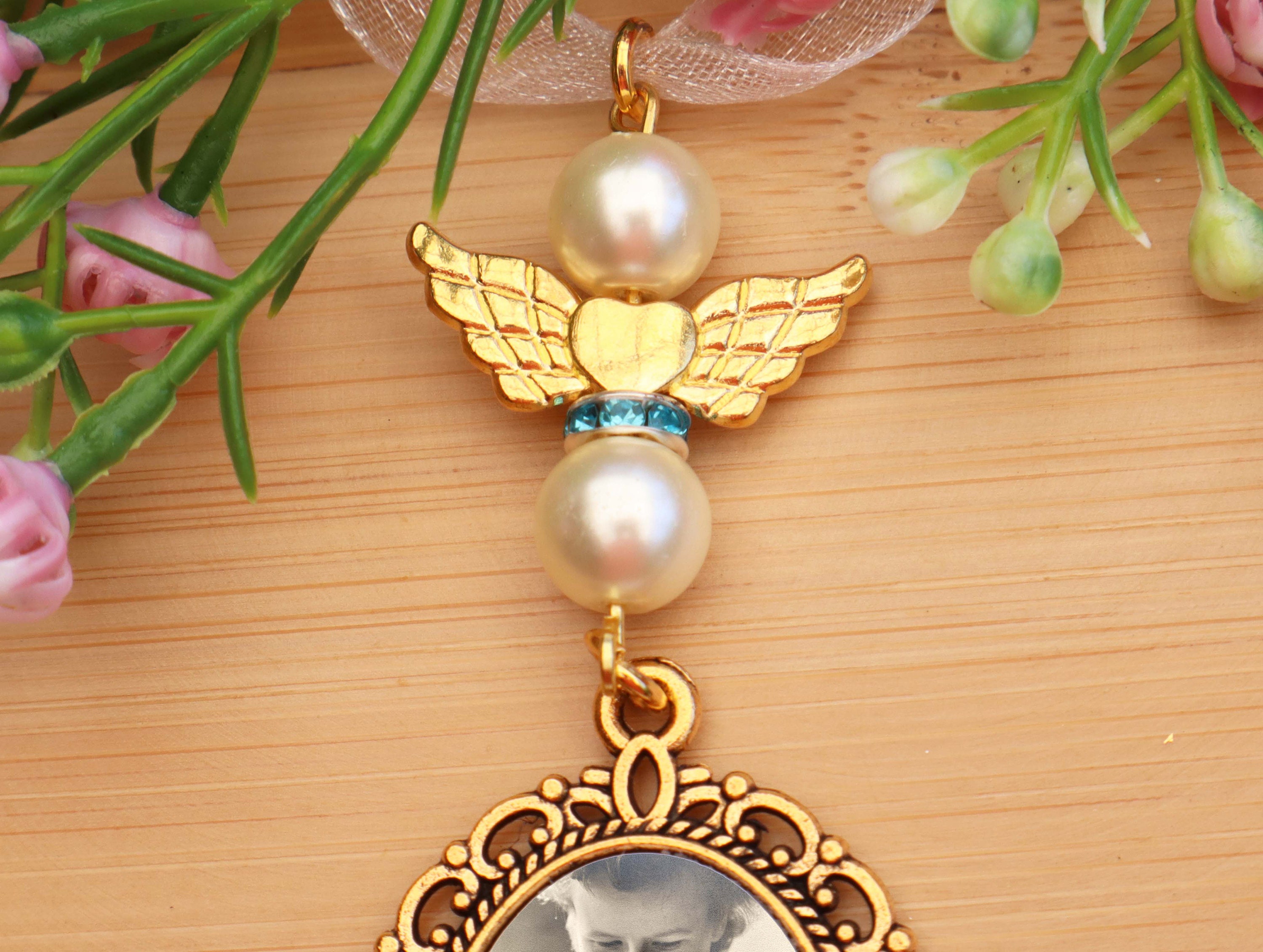 Something Blue Memorial Bridal Bouquet Charm, Guardian Angel, Oval ...