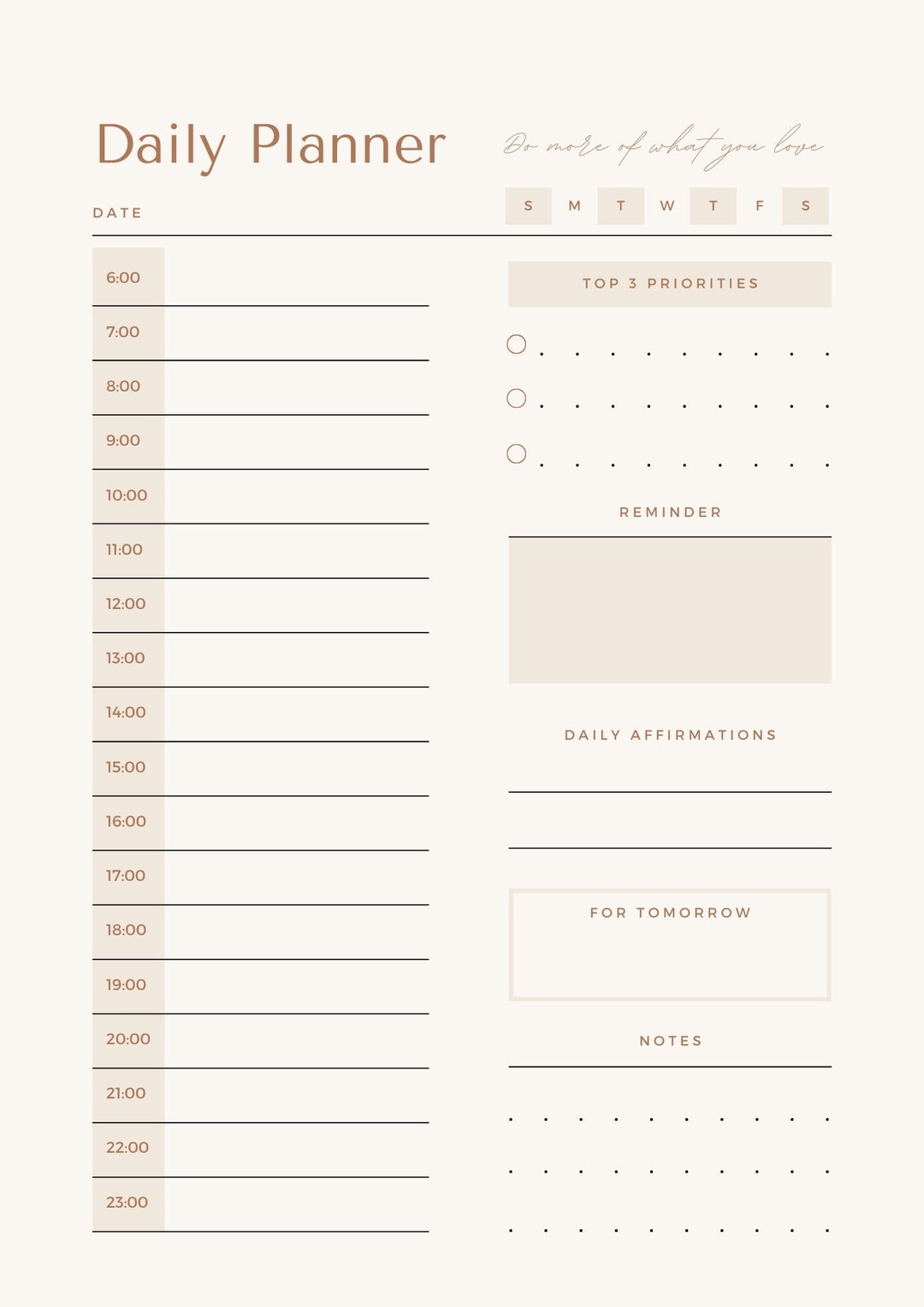 Beige Daily Planner, Downloadable, Printable, Motivational, Hour by ...