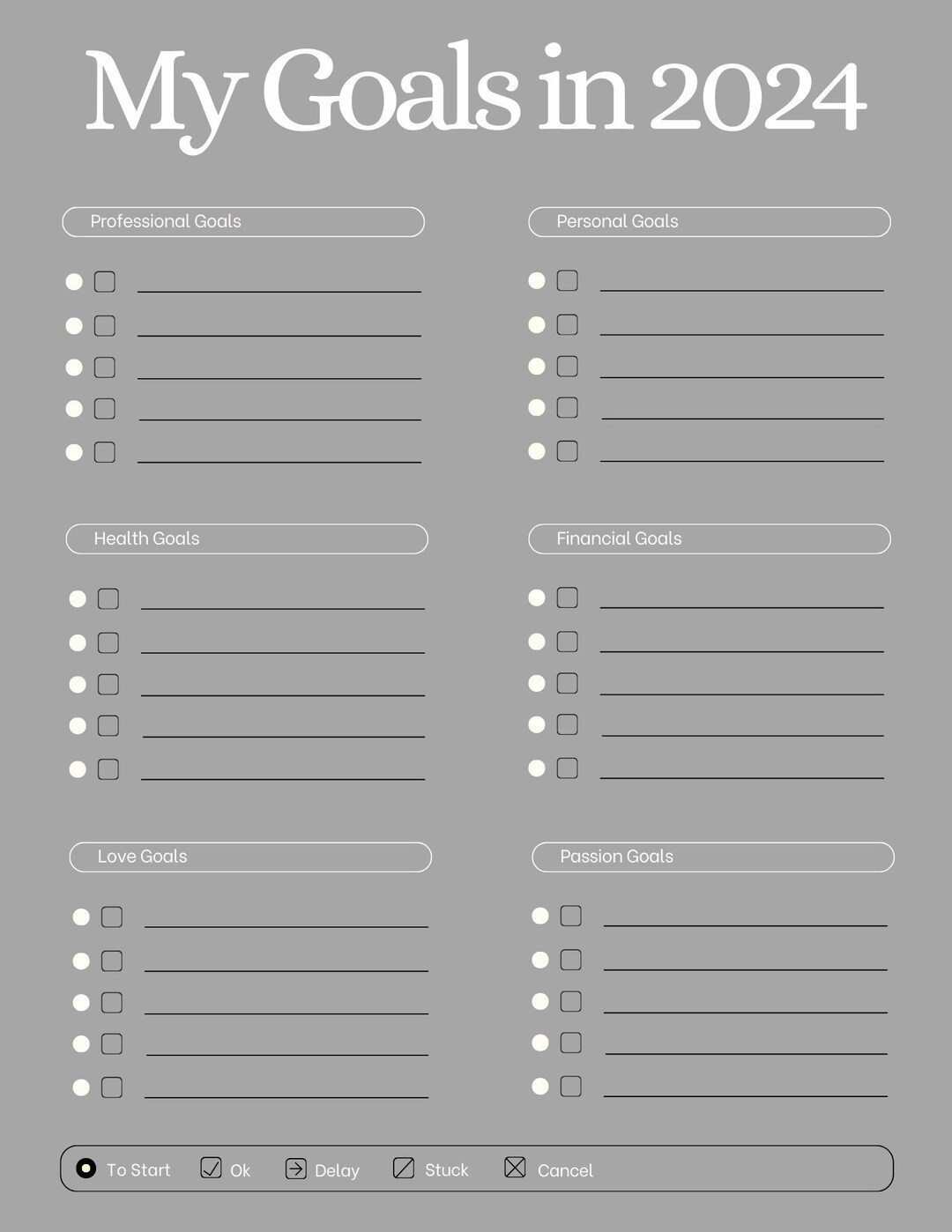 2024 Goal Planner Grey, Top 6 Yearly Goals, Instant Download, PRINTABLE ...