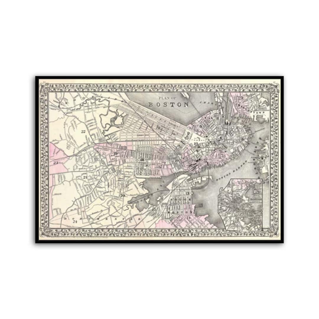Vintage Boston Map Wall Print - Etsy