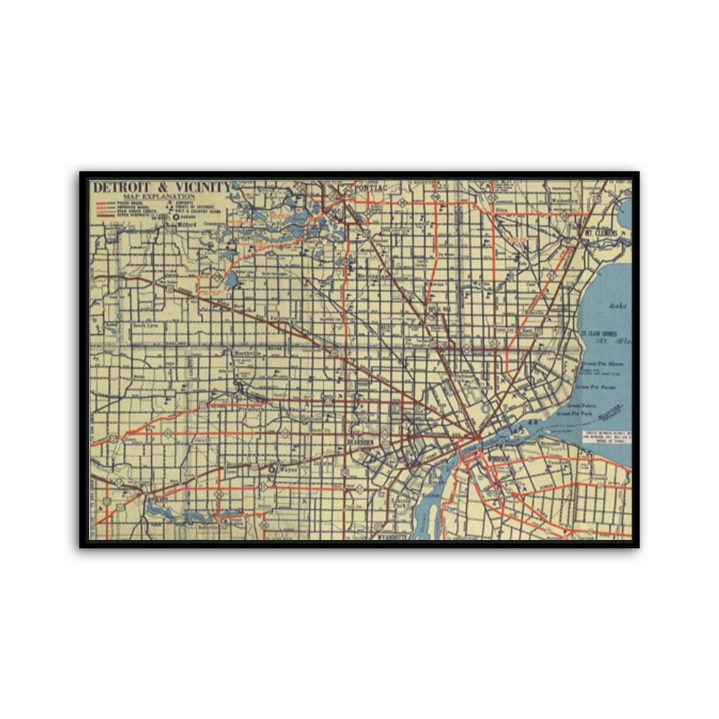 Vintage Detroit Map Wall Print - Etsy