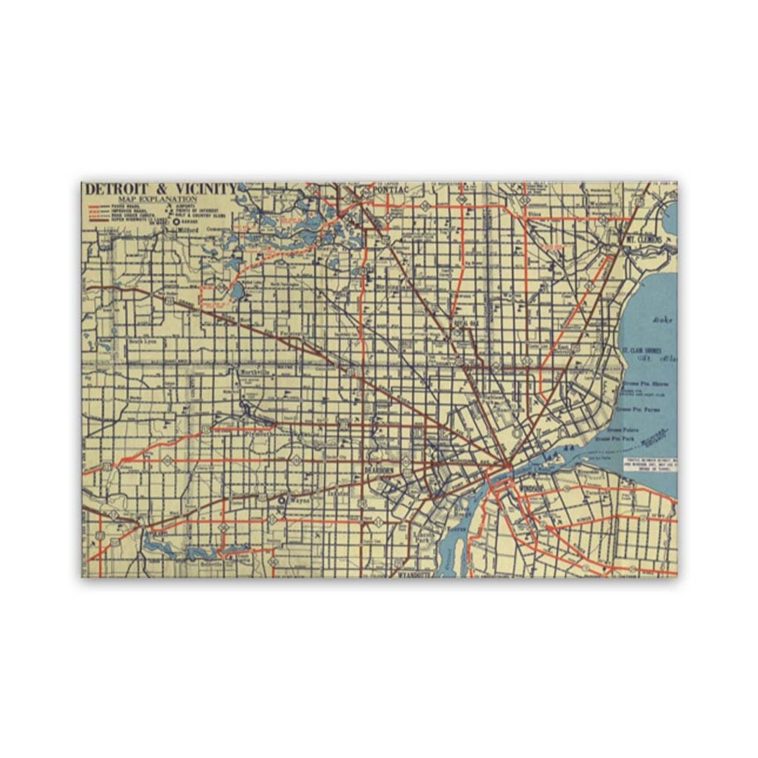 Vintage Detroit Map Wall Print - Etsy