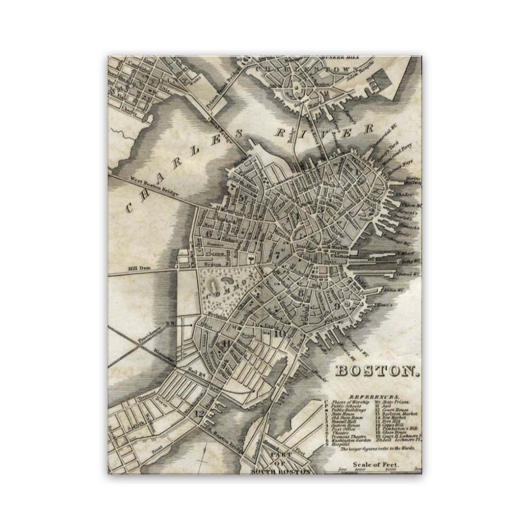 Old Boston Map Wall Art Print - Etsy