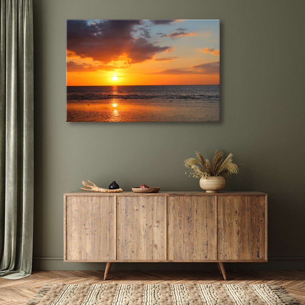 Ocean Sunset Over the Beach Canvas Wall Art Print - Etsy