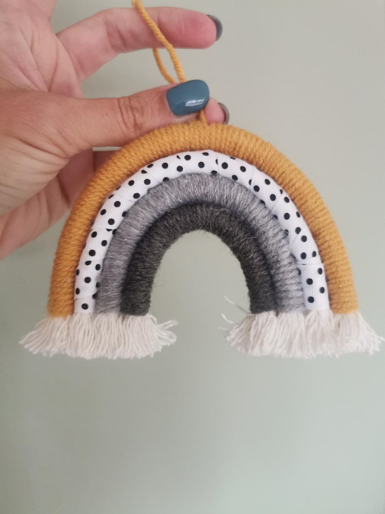 Macrame Rainbow Wall Hanging, Mustard and Grey Decor, Gender Neutral ...
