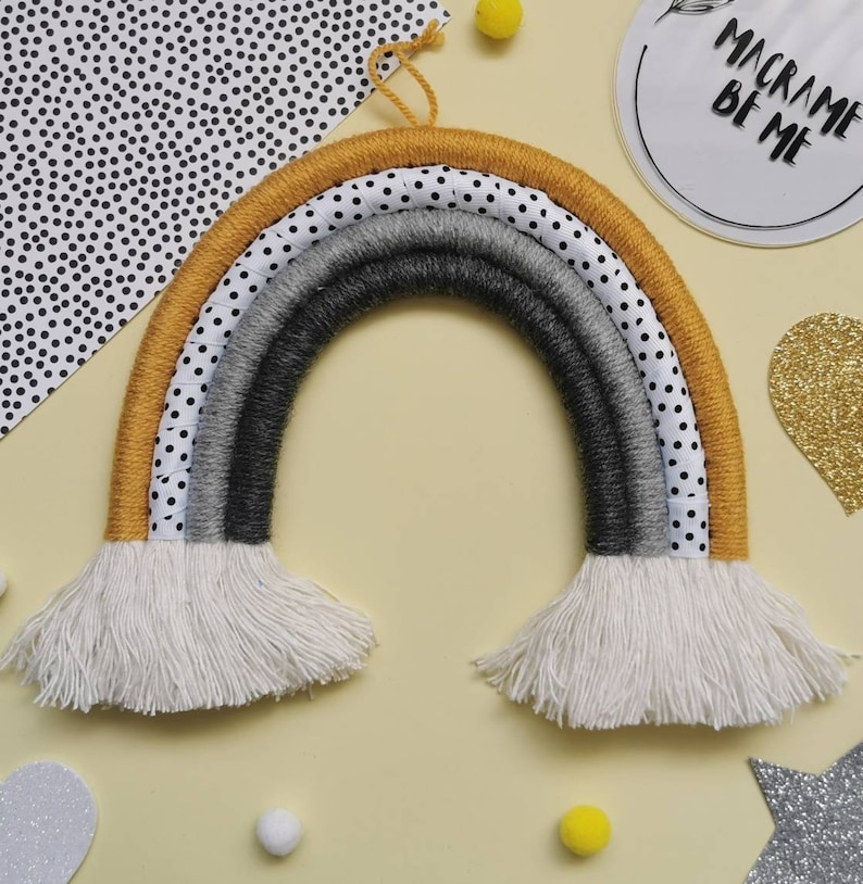 Macrame Rainbow Wall Hanging, Mustard and Grey Decor, Gender Neutral ...