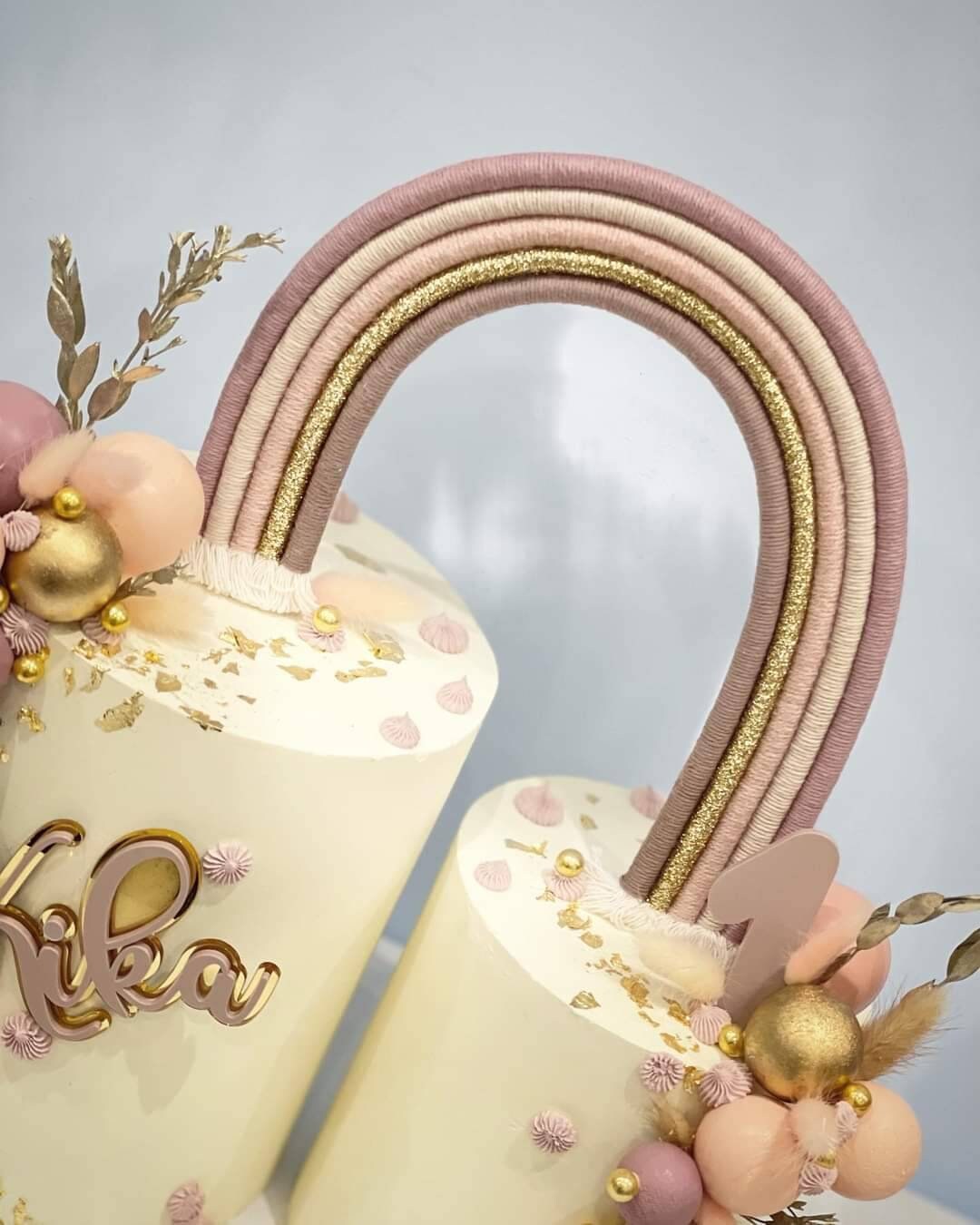 Macrame Rainbow Double Cake Topper Decoration, 1st and 2nd Birthday ...