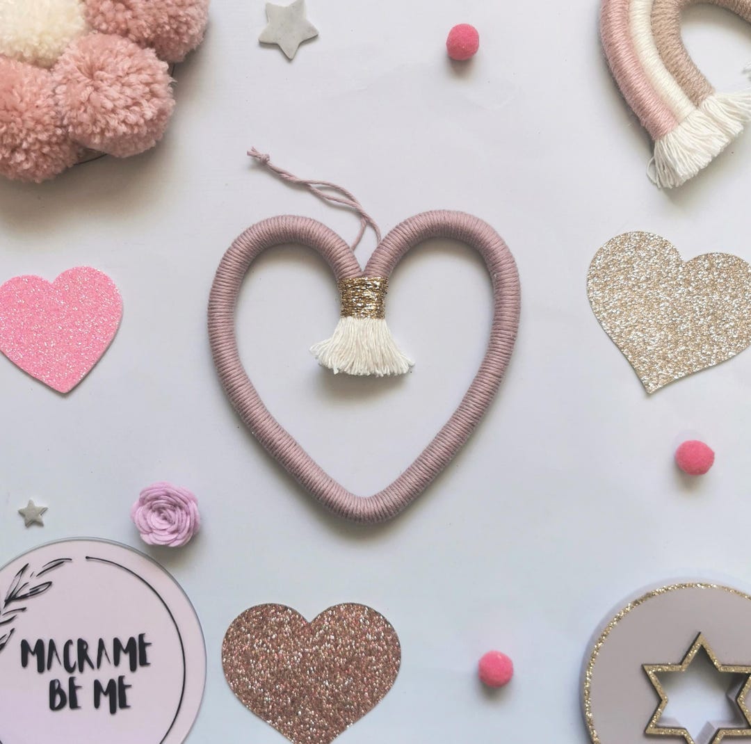 Macrame Love Heart Wall Hanging Nursery Decor, Mauve Boho Girls Room ...