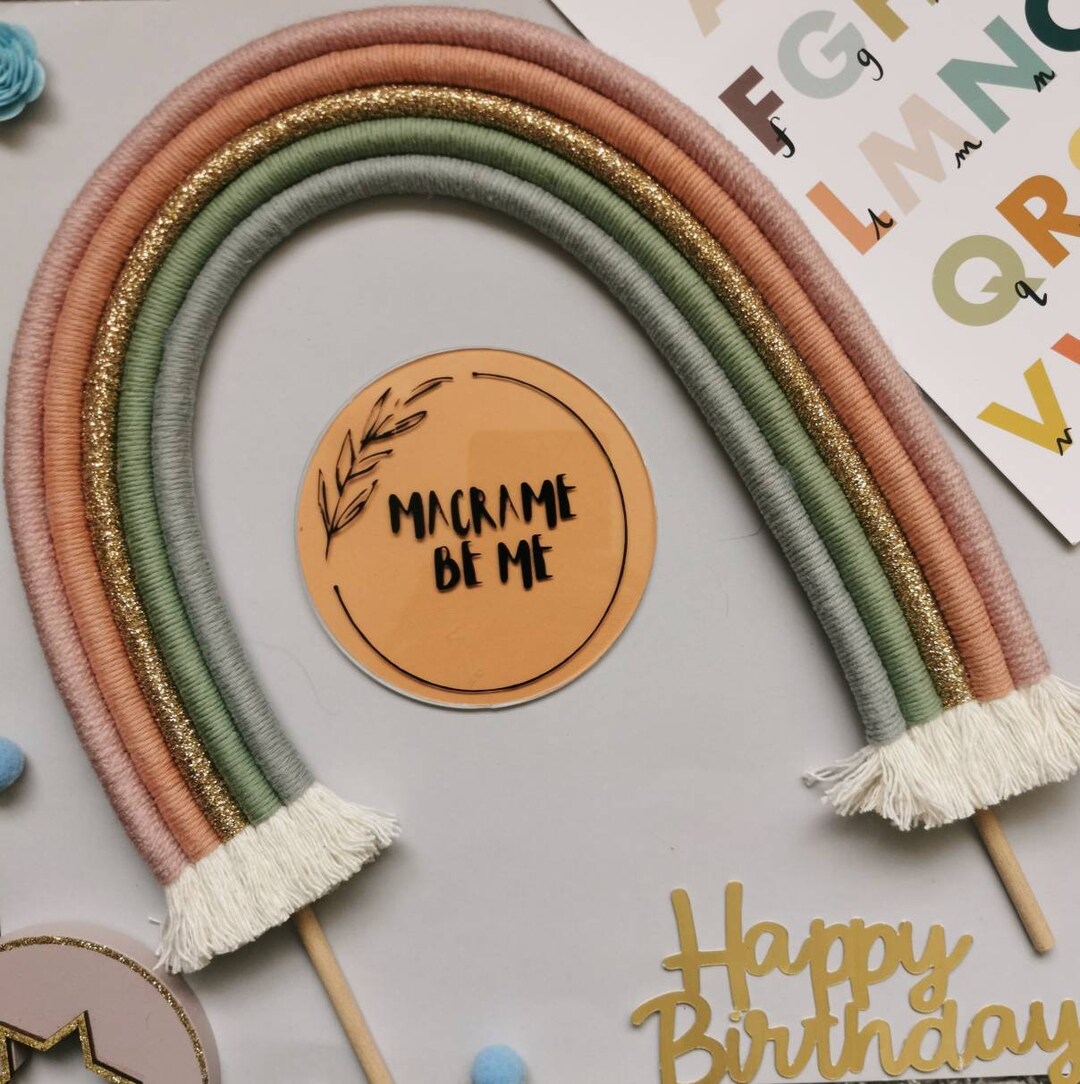 Boho Macrame Rainbow Cake Topper Decoration for 1st Birthday, Baby ...