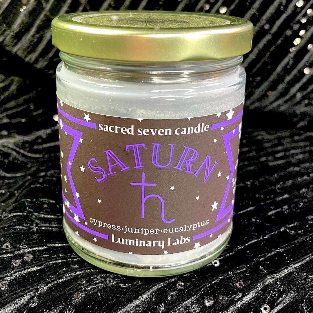 Saturn Sacred Seven Candle Hand Poured Magical Candle Soy Wax Forest Scent Protection Ritual ...