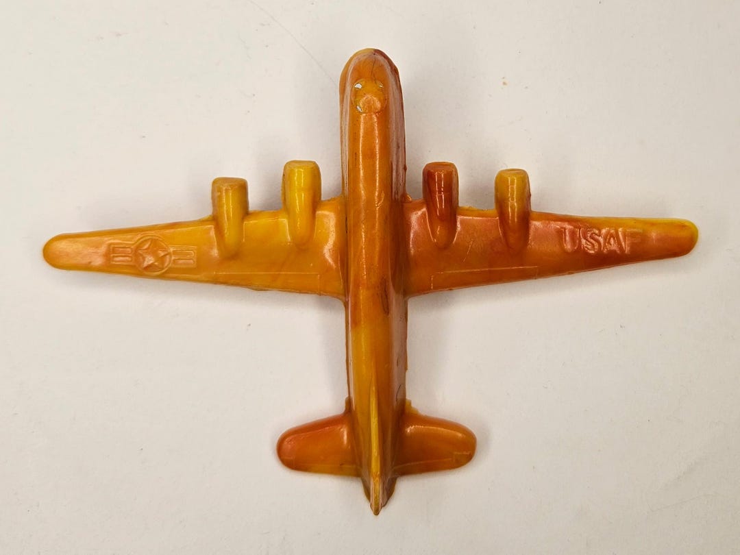 Orange Hard Plastic Toy Airplane- USAF With Wheels 4"w X 3"l X .05"h ...