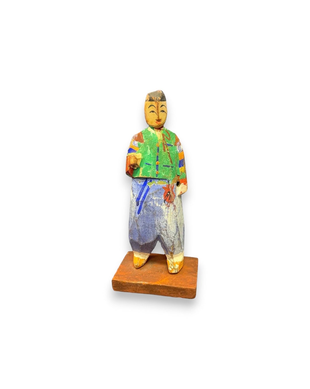Hand-carved Wooden Asian Figure With Hand Painted Details - Asian Boy ...
