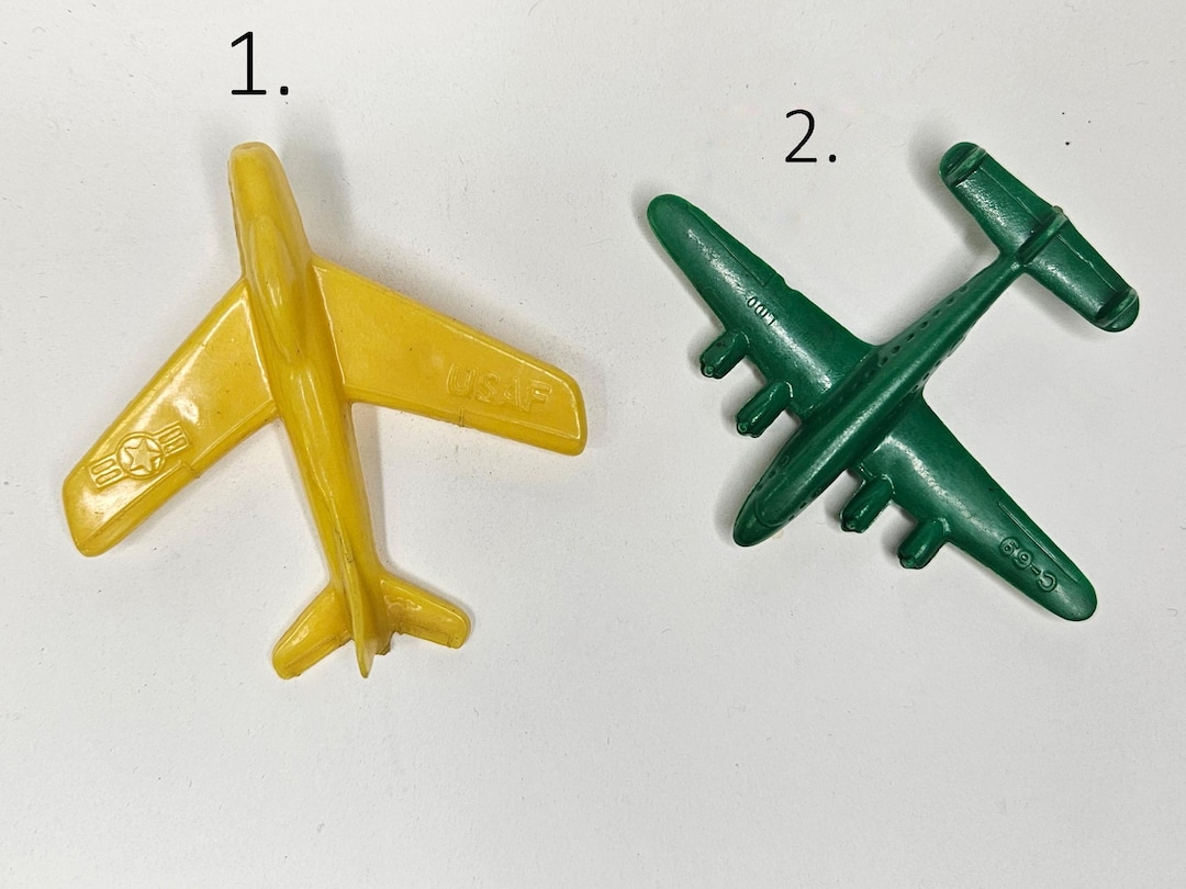 Hard Plastic Toy Planes- Yellow USAF and Green Lido C-69 - Two Sold ...