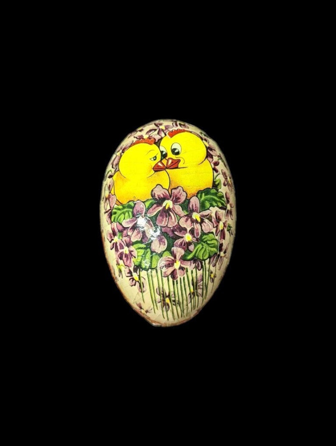 German Paper Mache Easter Egg With Two Chicks Surrounded by Flowers - Etsy
