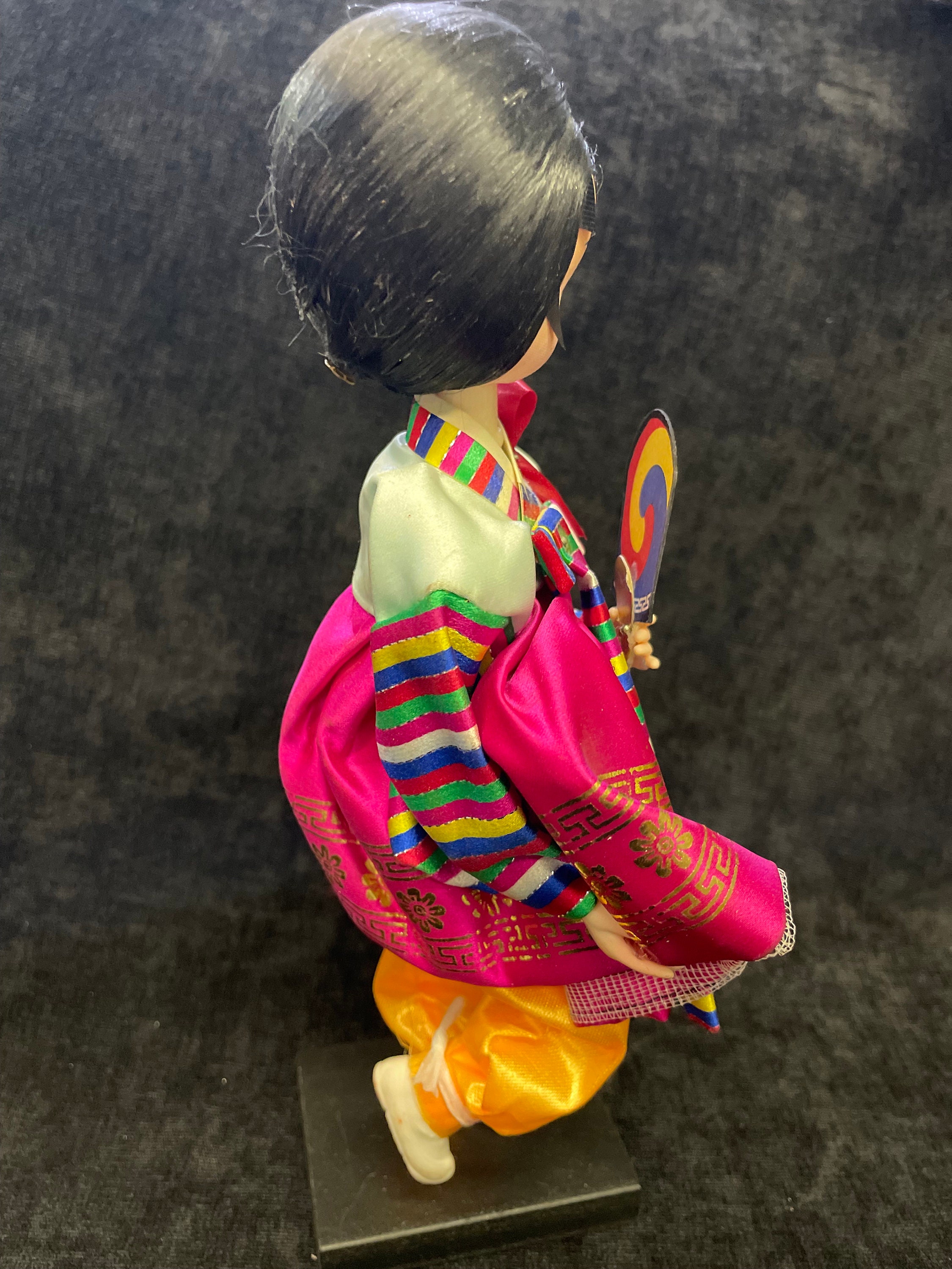 Korean Native Doll Korean Girl Doll in Traditional Clothes and Fan Korean Souvenir Hand Painted ...