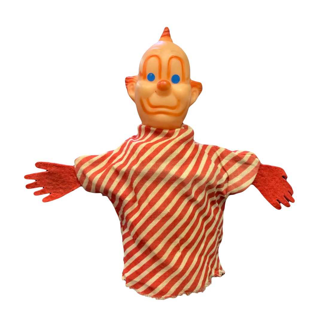 Clown Hand Puppet - Bozo the Clown Rubber Head Puppet. Red Stripe ...
