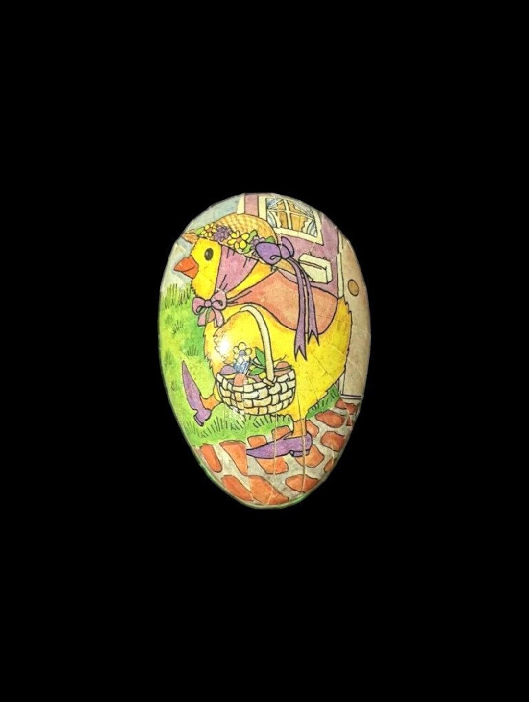 Vintage German Paper Mache Easter Egg: Chick in Bonnet Design - Etsy