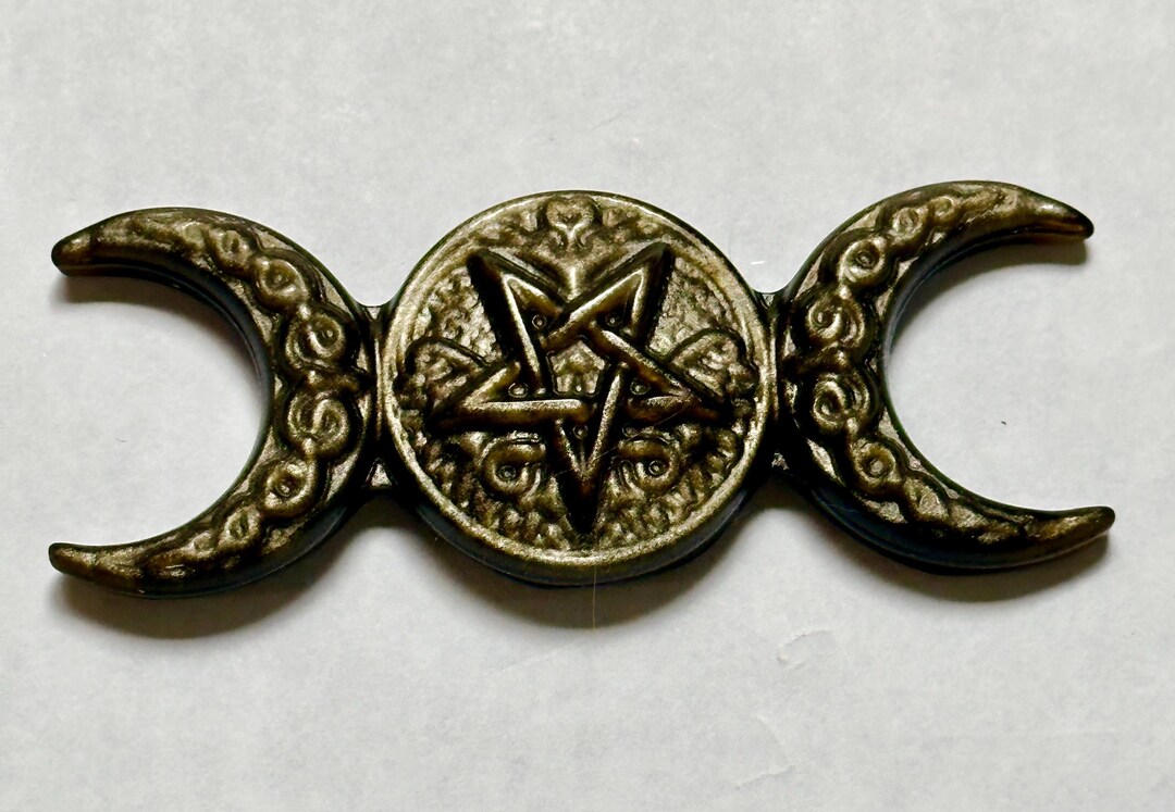 Gold Sheen Obsidian Triple Moon Carving Pentagram Protection Goddess ...