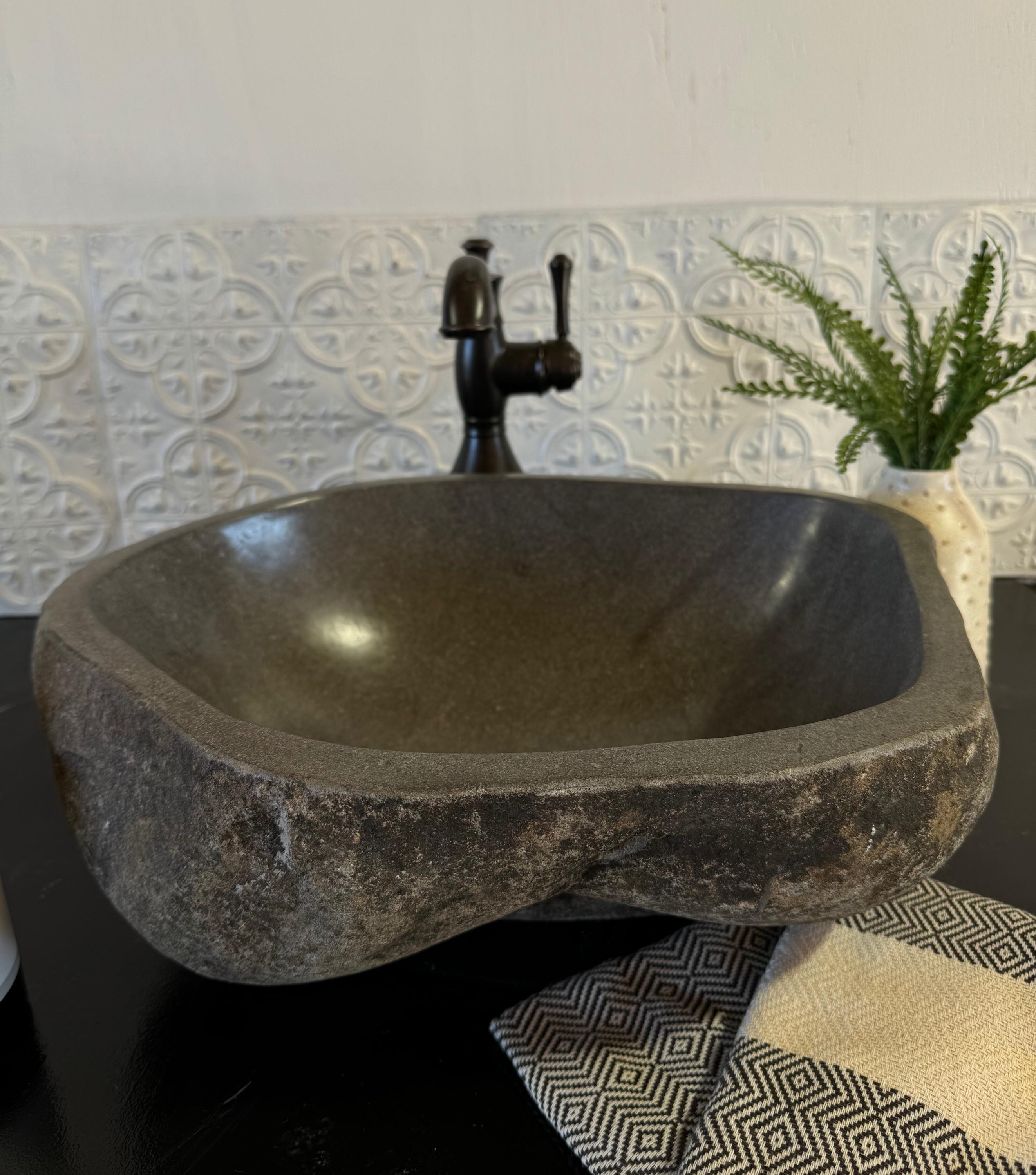 River Rock Vessel Sink Earthy Bathroom Decor Natural Stone Wash Basin ...