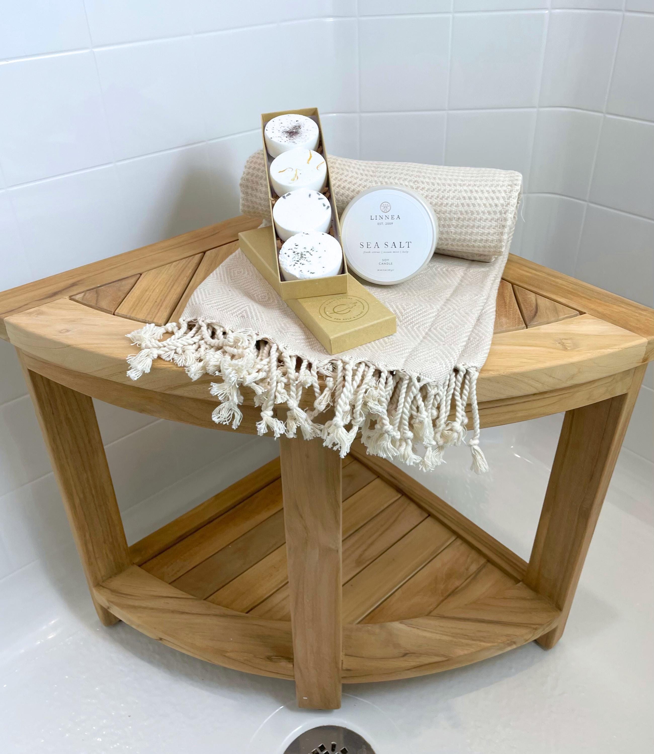 Teak Corner Shower Bench Gift Set - Etsy