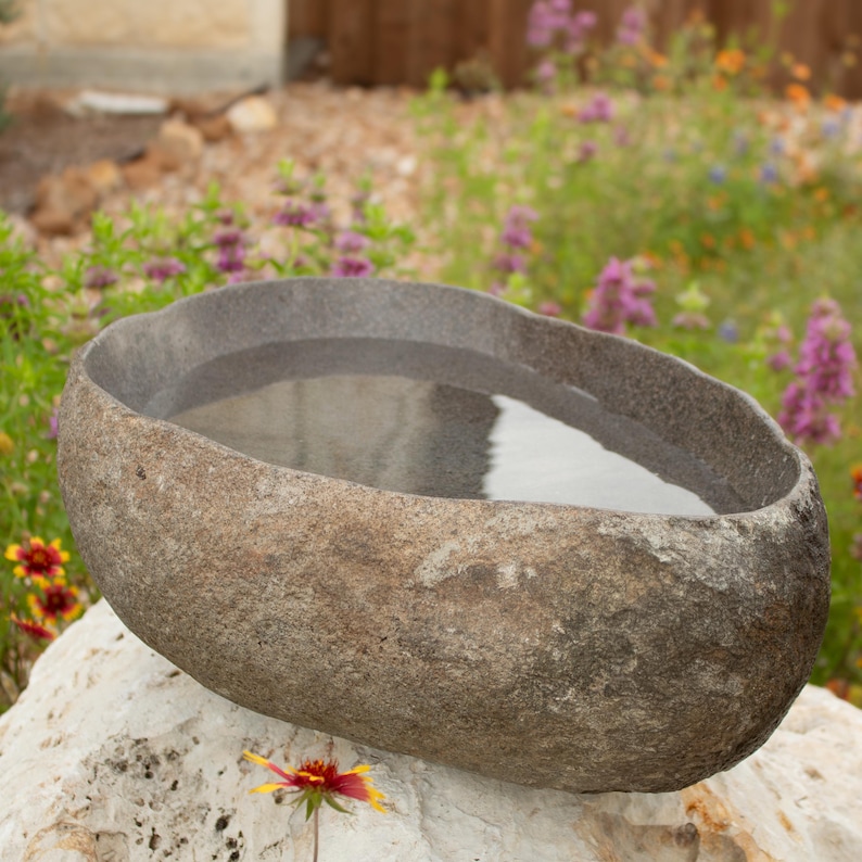 Natural River Stone Bird Bath Outdoor Garden Backyard Wildlife Feeding ...